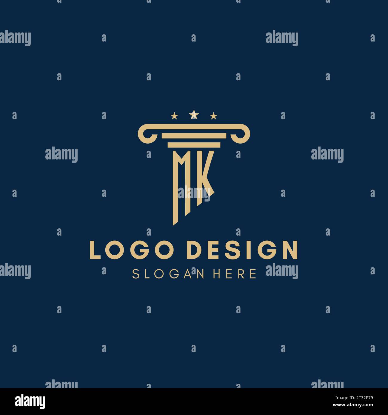 MK monogram initial logo with pillar and stars, legal firm design ...