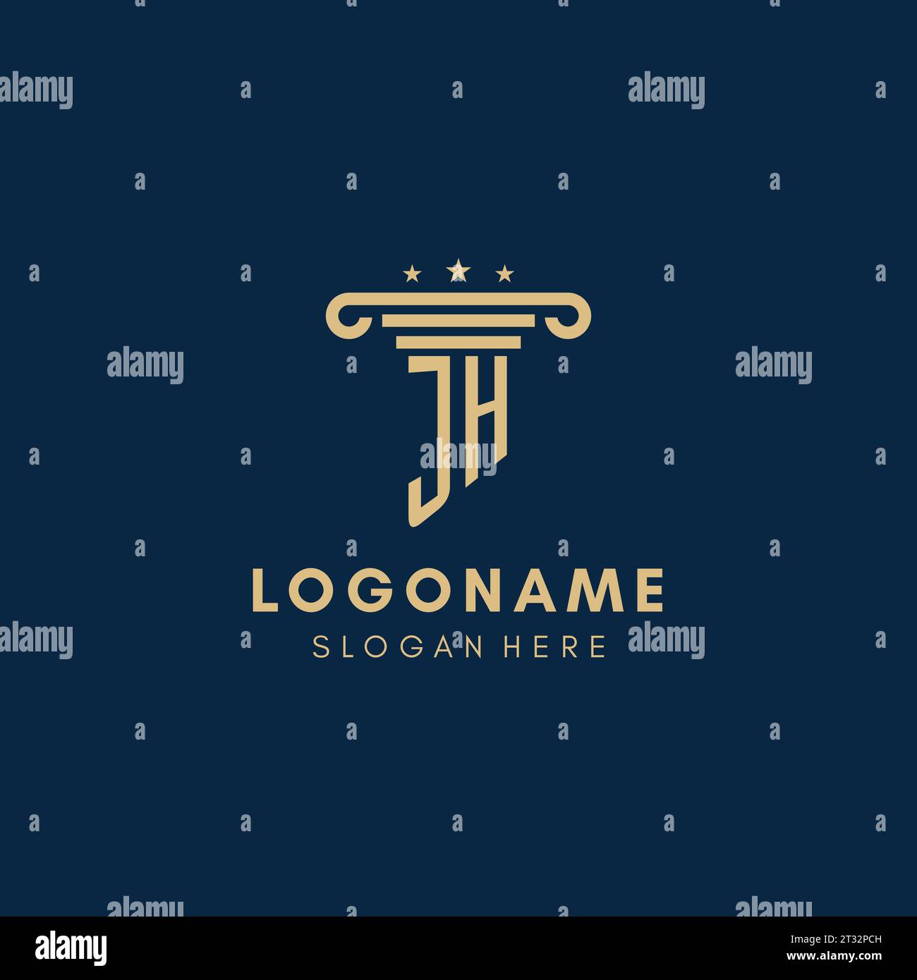 JH monogram initial logo with pillar and stars, legal firm design ...