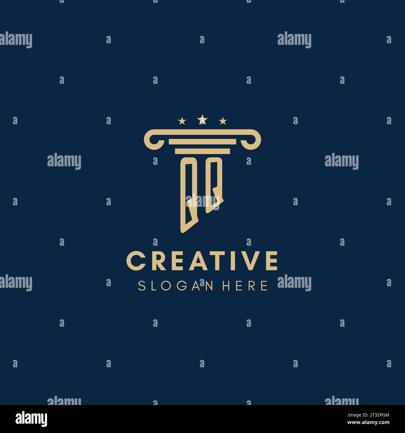 QQ monogram initial logo with pillar and stars, legal firm design ...