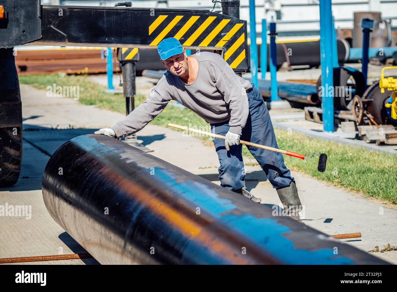 Laying metal pipes for natural gas transportation. Construction of gas ...