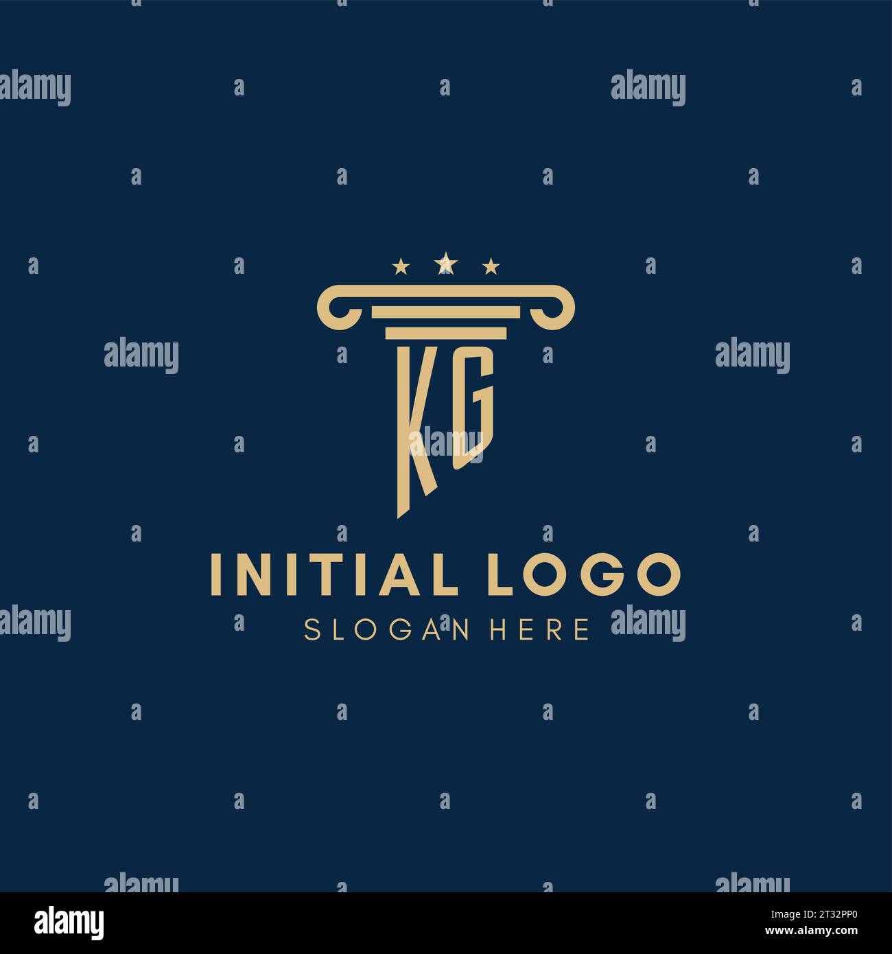 KG monogram initial logo with pillar and stars, legal firm design ...
