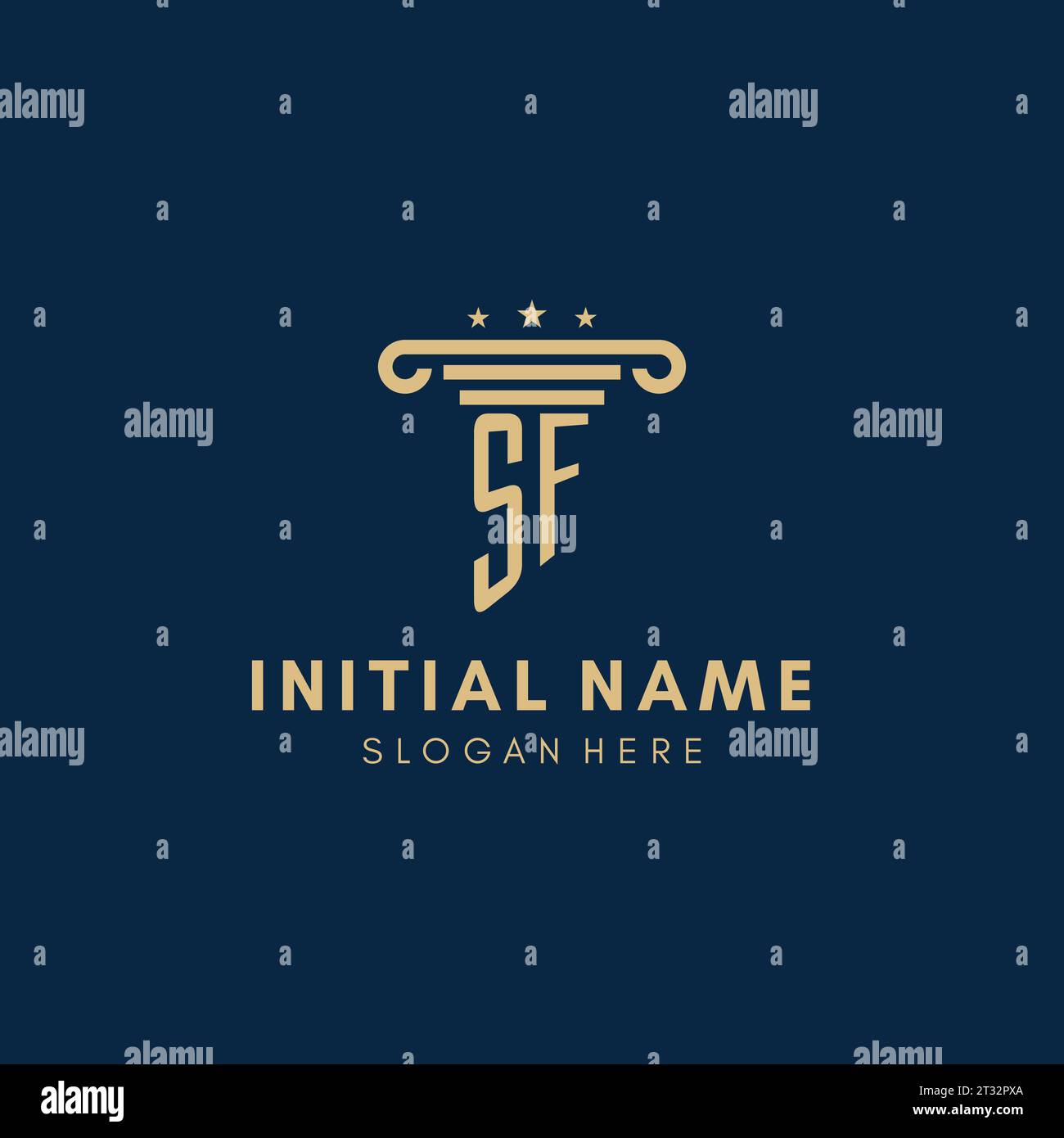 SF monogram initial logo with pillar and stars, legal firm design ...