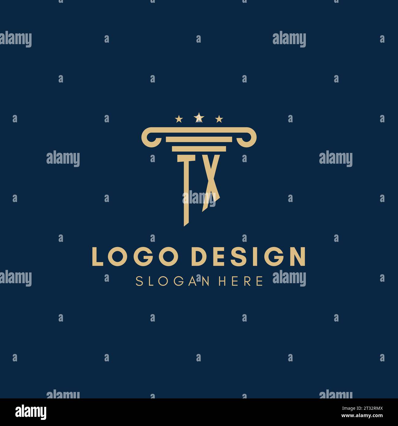 TX monogram initial logo with pillar and stars, legal firm design ...