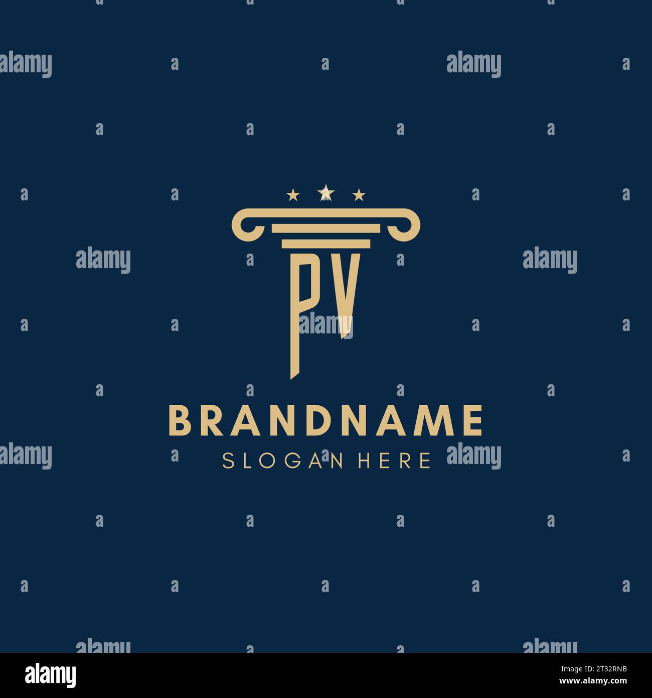PV monogram initial logo with pillar and stars, legal firm design ...