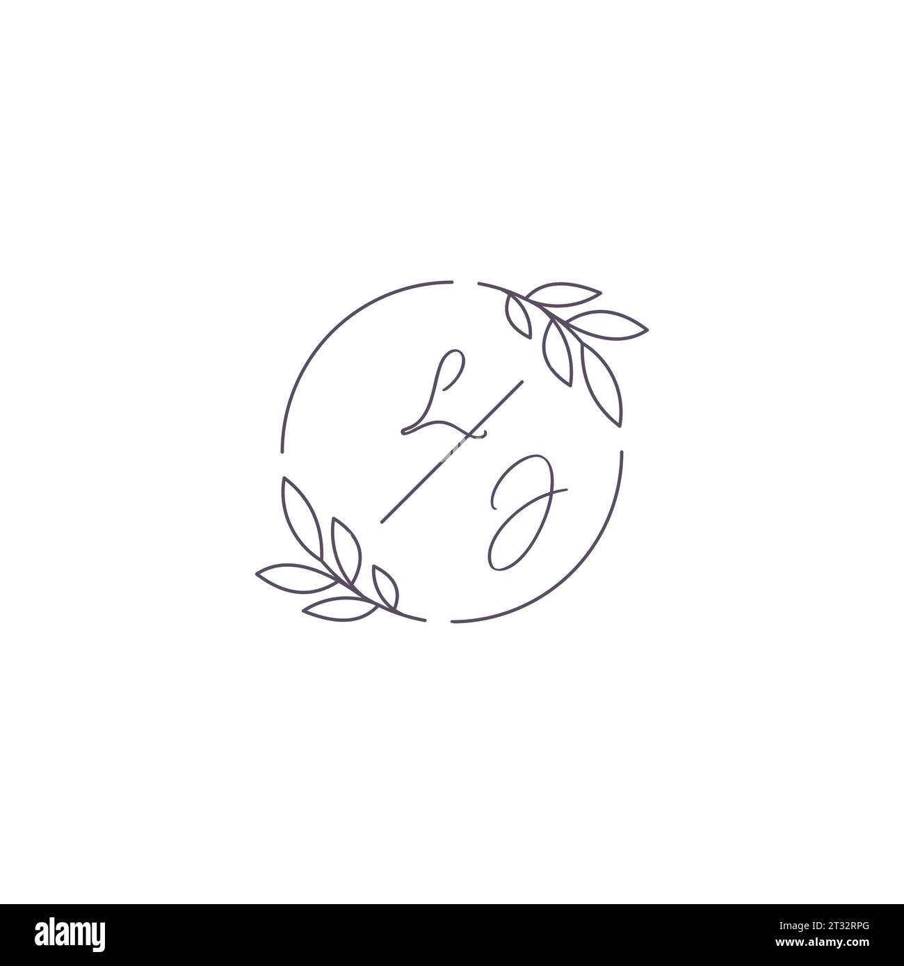 Initials LJ monogram wedding logo with simple leaf outline and circle style vector graphic Stock ...