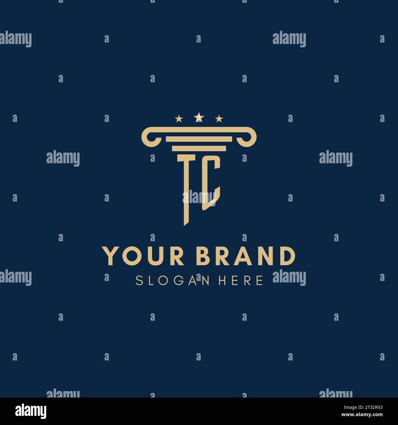 TC monogram initial logo with pillar and stars, legal firm design ...