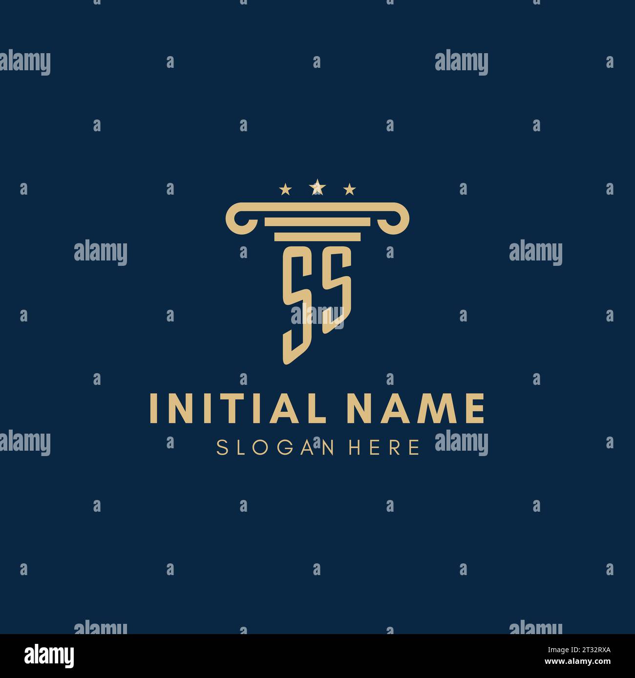 SS monogram initial logo with pillar and stars, legal firm design ...