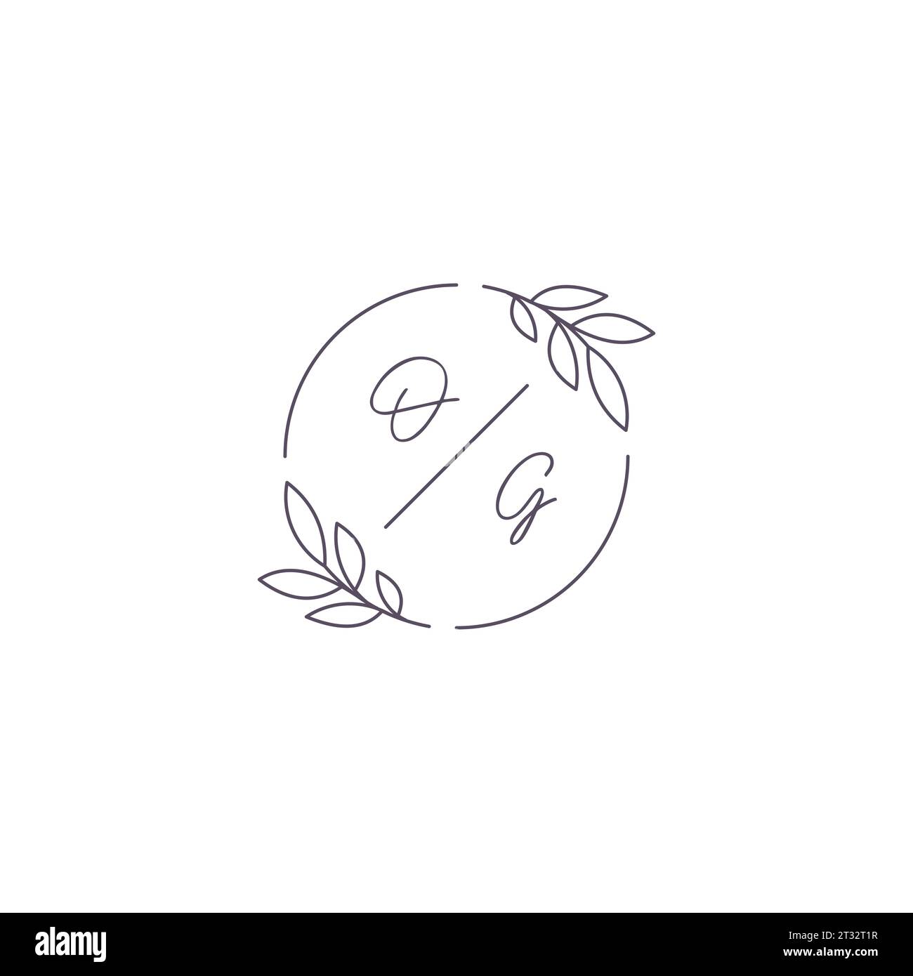 Initials OG monogram wedding logo with simple leaf outline and circle style vector graphic Stock ...