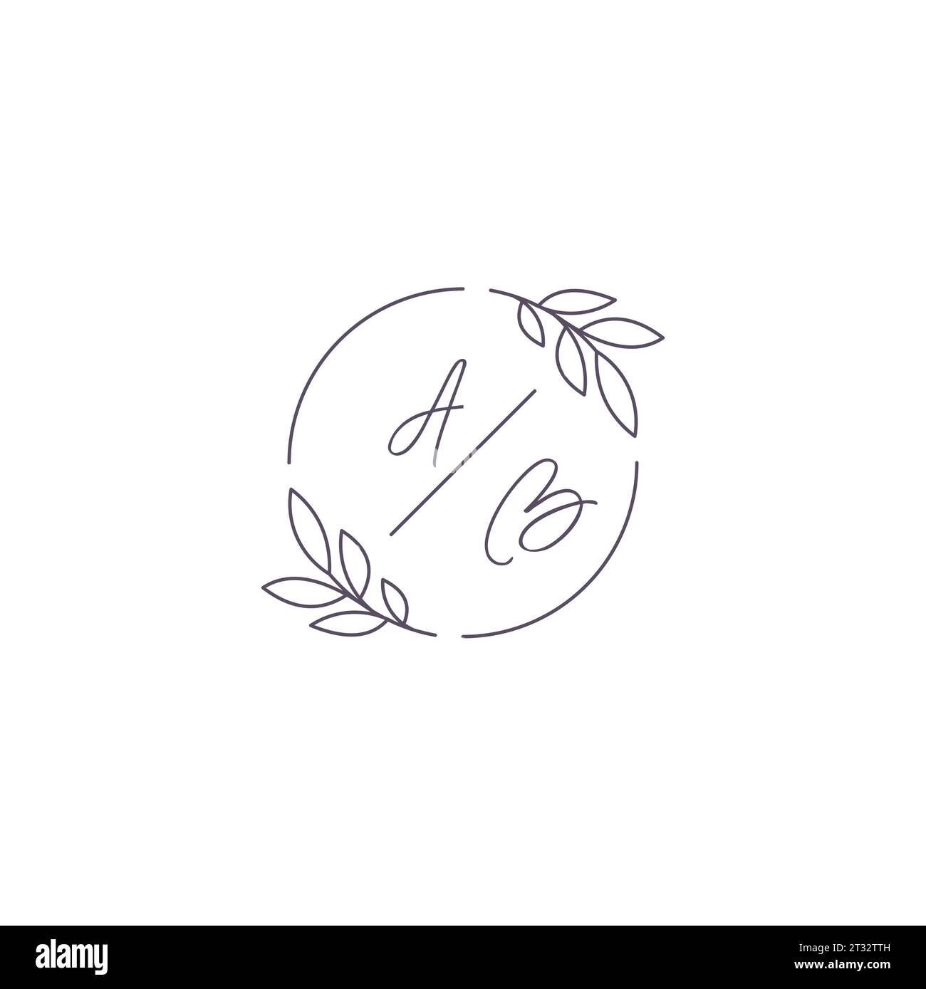 Initials AB monogram wedding logo with simple leaf outline and circle ...