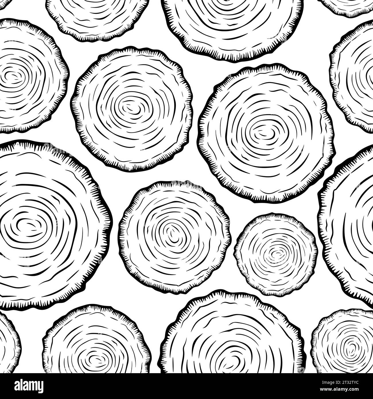 Vector Seamless Pattern with Tree Rings, Saw Cut Tree Trunk, Wood Log, Cross. Pine, Oak Slices ...