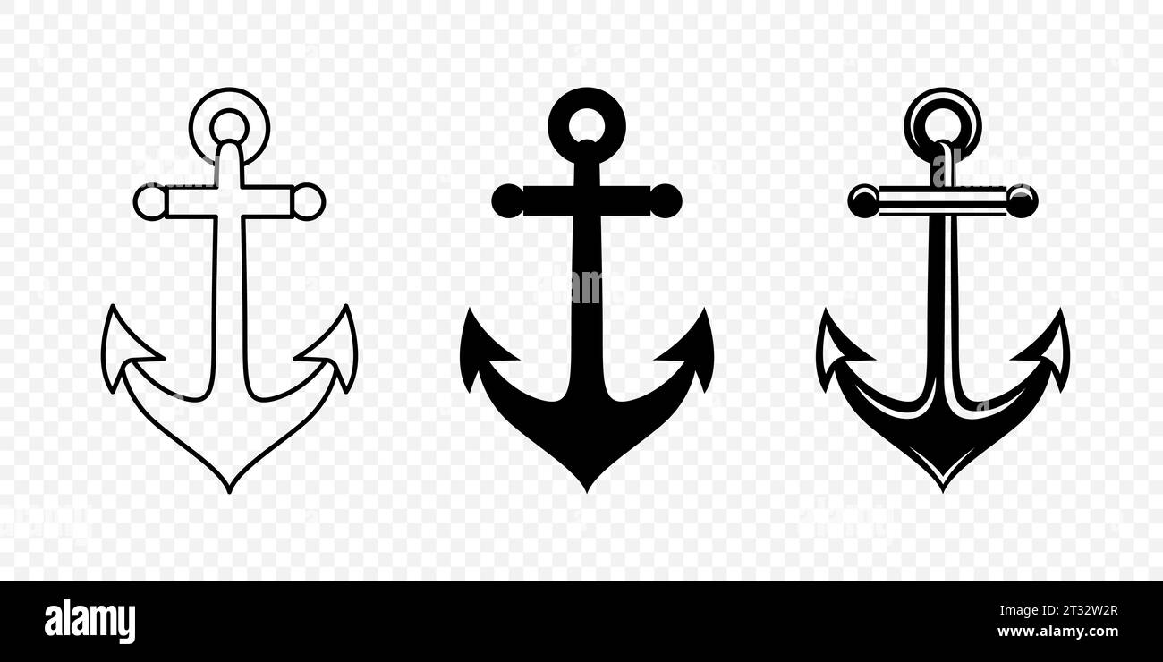 Vector Anchors. Anchor Silhouette Icon Set. Black and White Anchor with ...