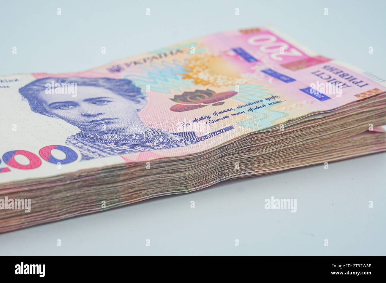 Ukrainian money hryvnia pack. The national currency. Top view on white ...