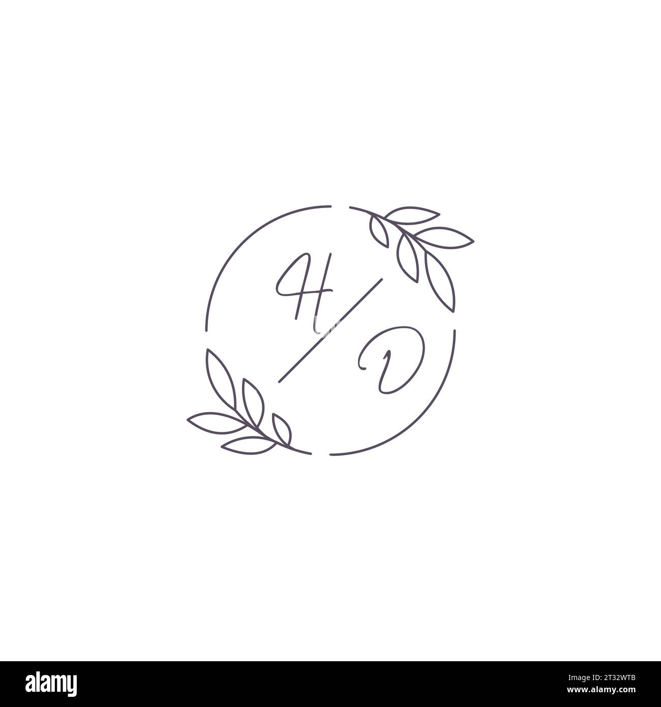 Initials HD monogram wedding logo with simple leaf outline and circle ...