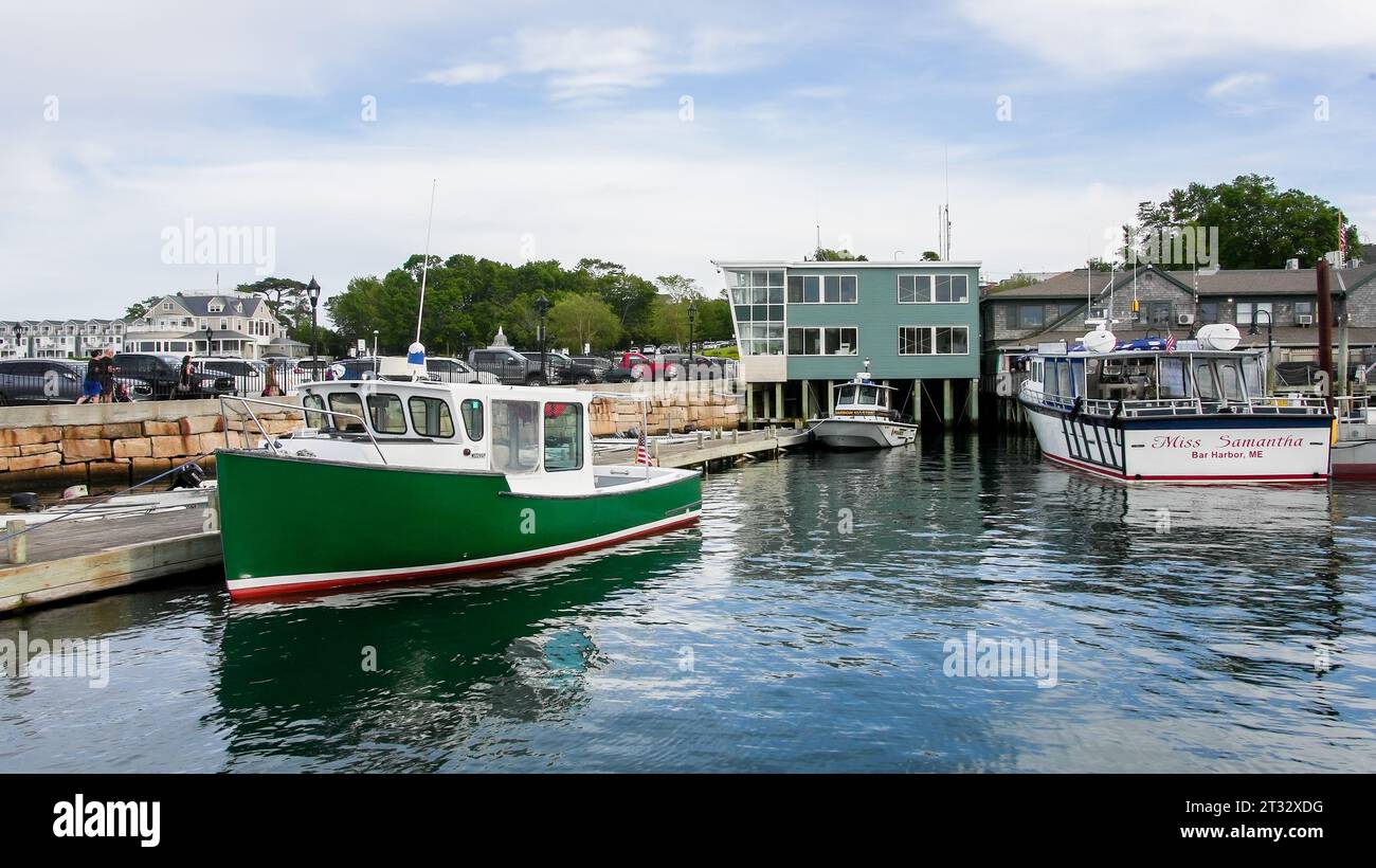 BAR HARBOR, MAINE, USA - JULY 09, 2023: Green painted Port security ...
