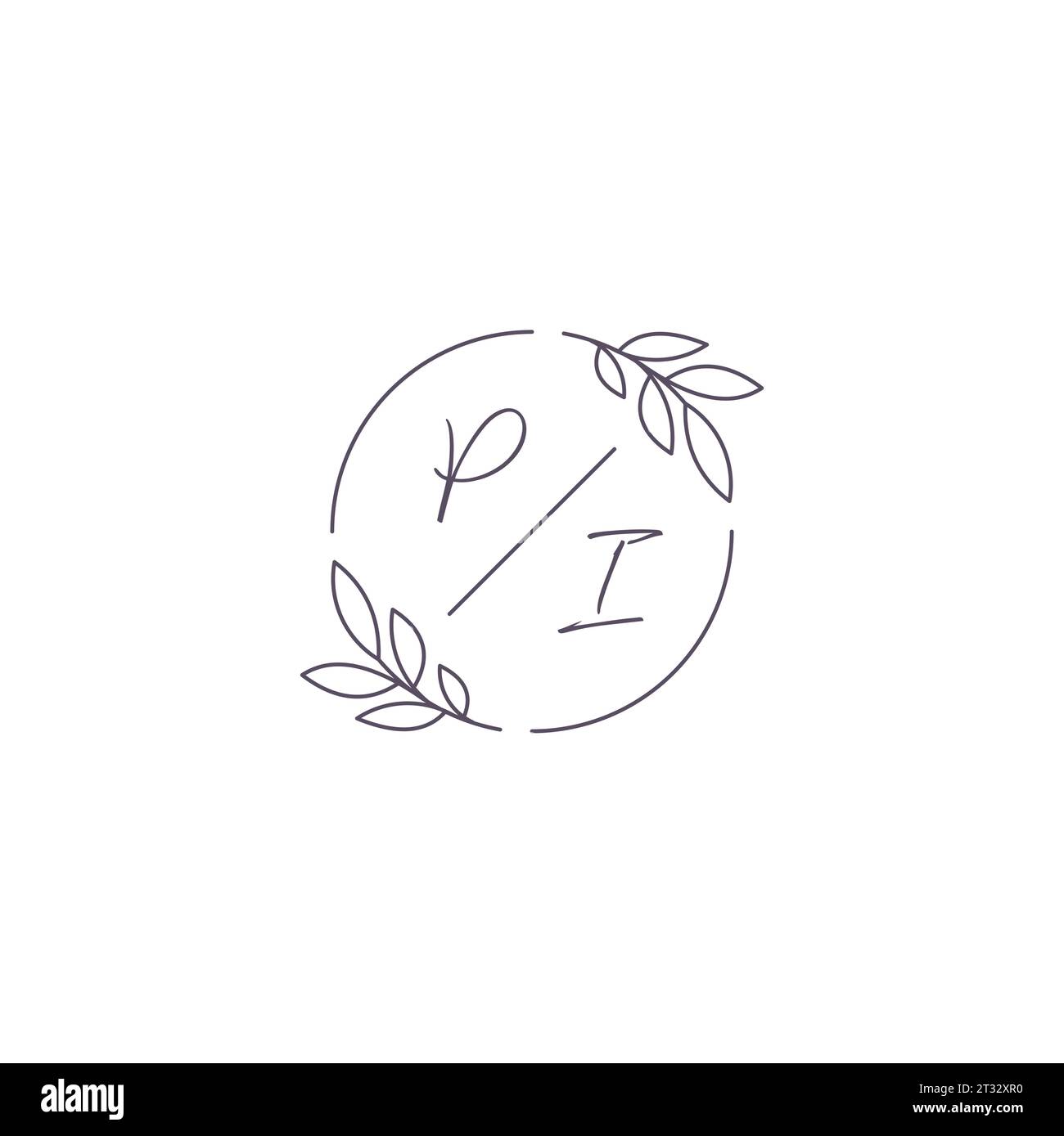 Initials PI monogram wedding logo with simple leaf outline and circle style vector graphic Stock ...