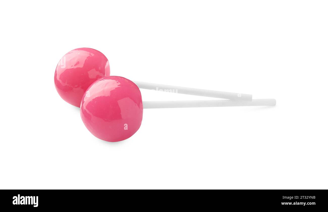 Two sweet pink lollipops isolated on white Stock Photo - Alamy
