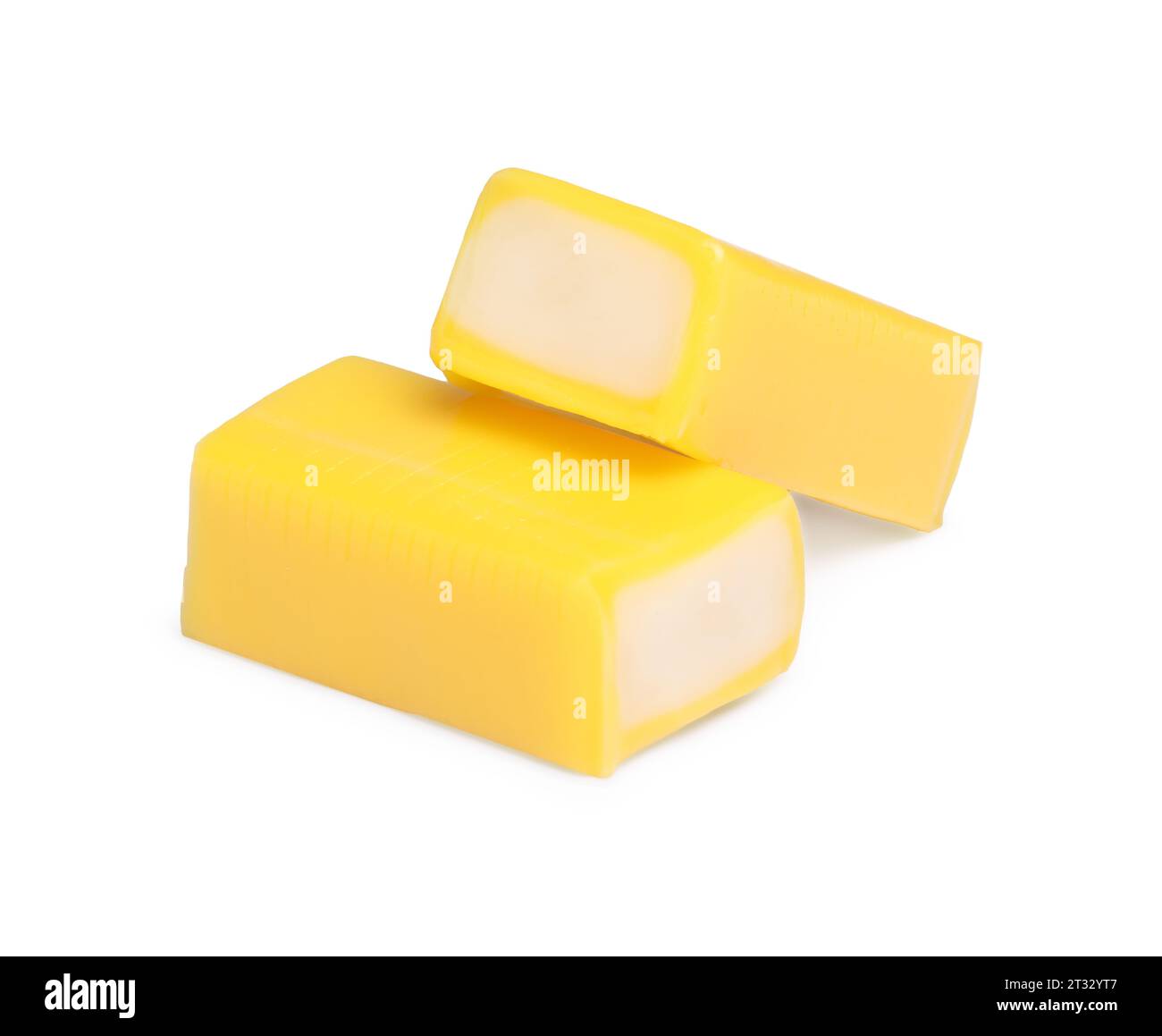 Tasty yellow bubble gums isolated on white Stock Photo - Alamy