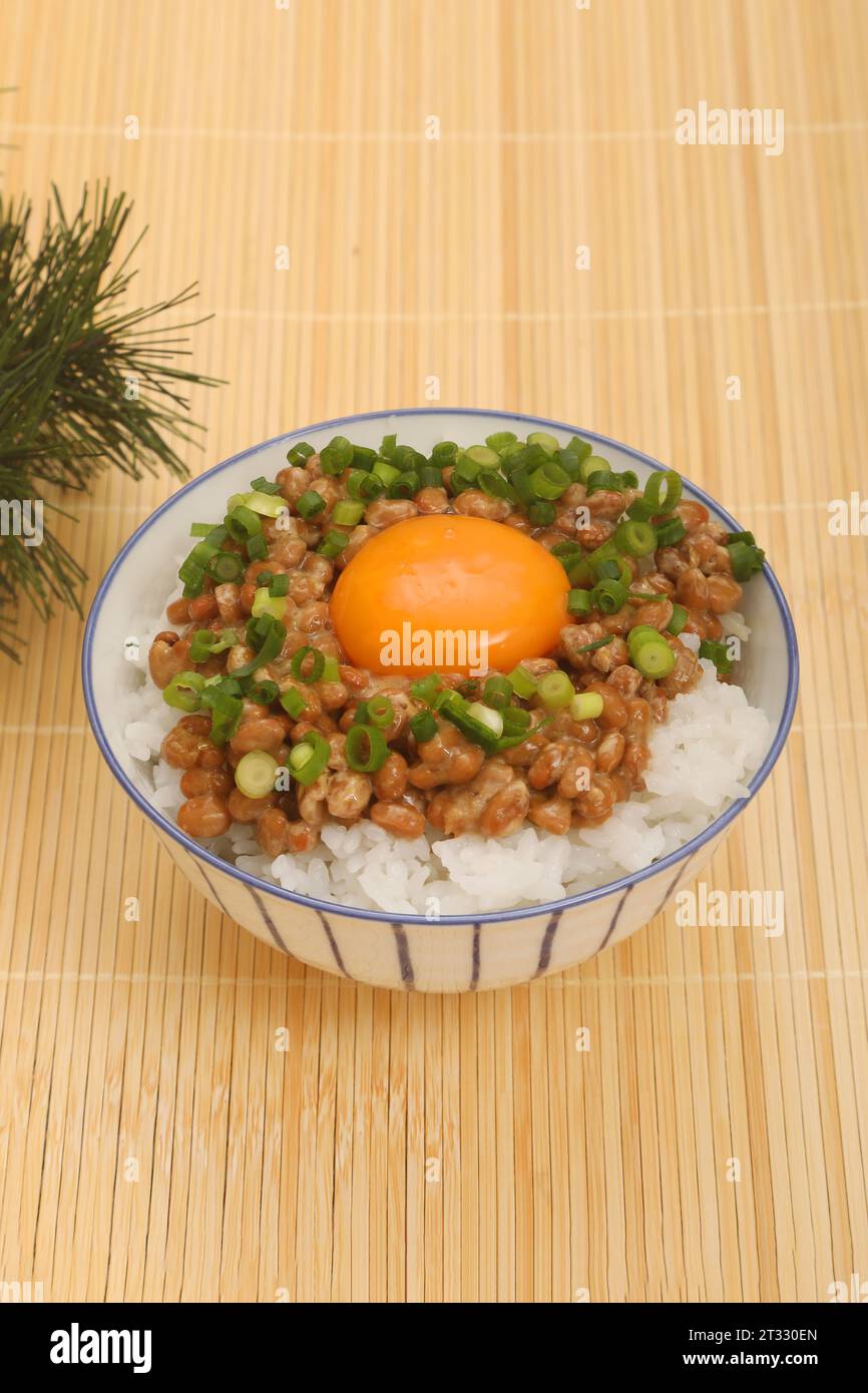 Rice with Natto and Egg, Japanese Food Stock Photo - Alamy