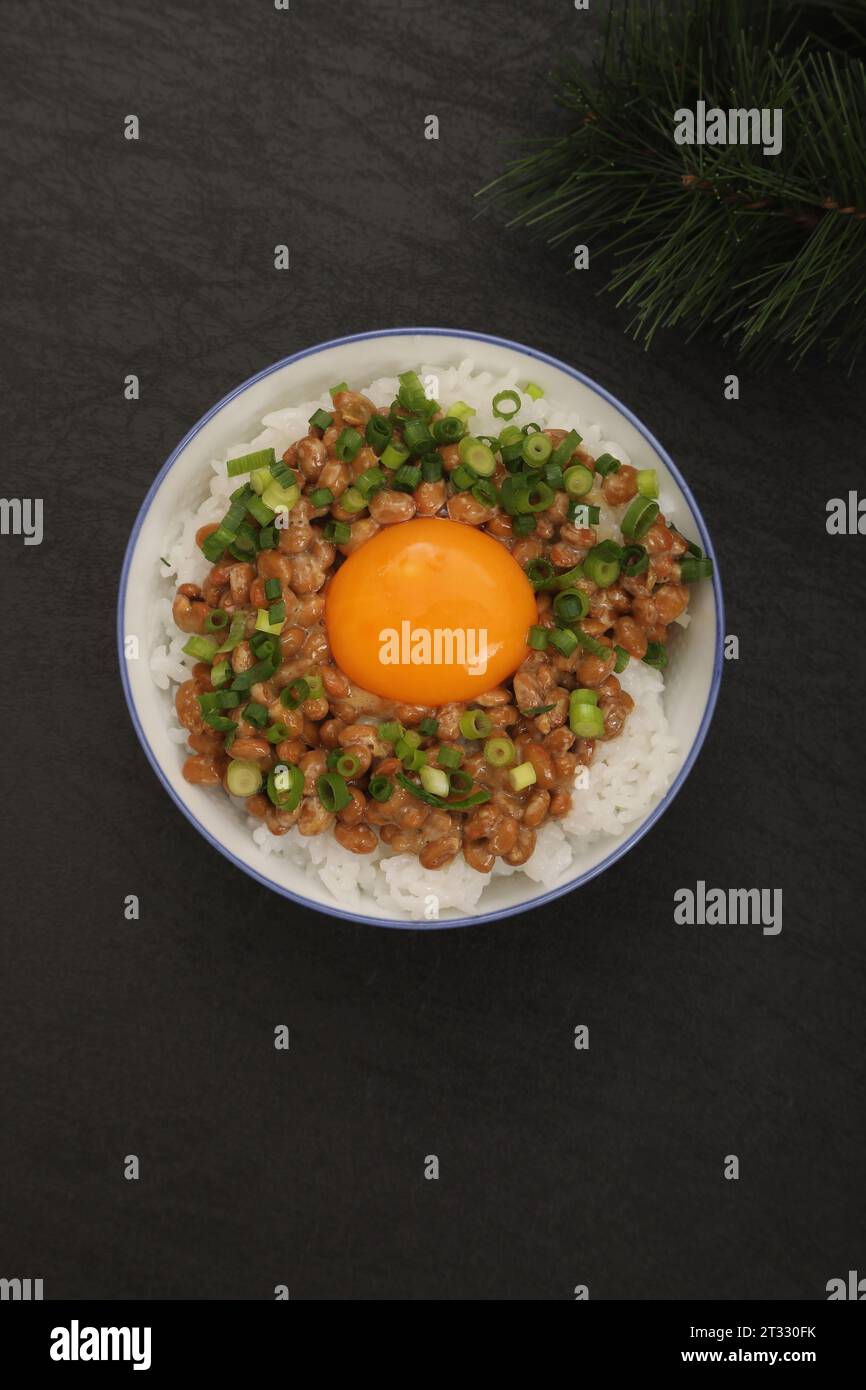 Rice with Natto and Egg, Japanese Food Stock Photo - Alamy