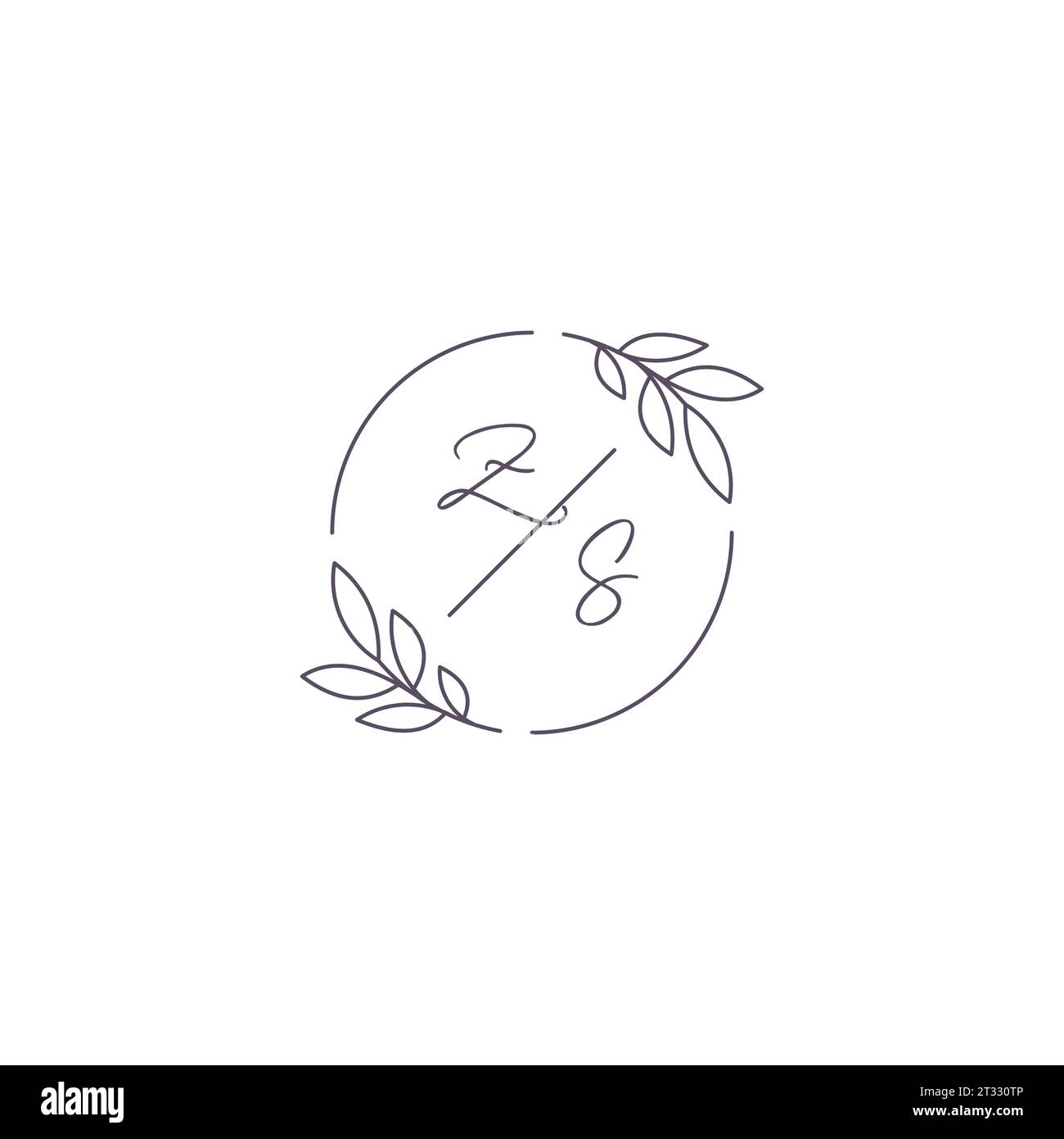 Initials ZS monogram wedding logo with simple leaf outline and circle ...