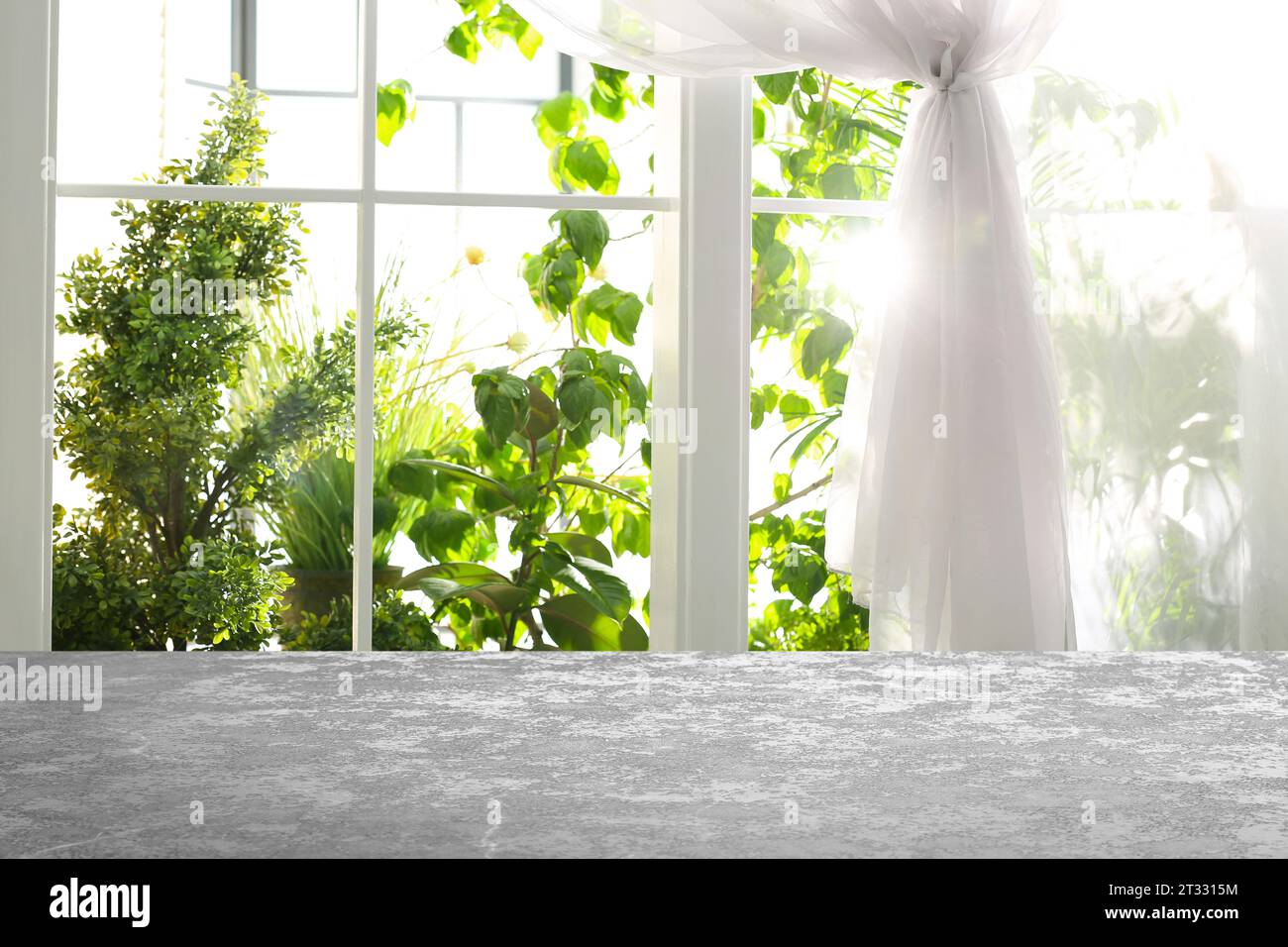 Empty grey table against window indoors. Space for design Stock Photo ...