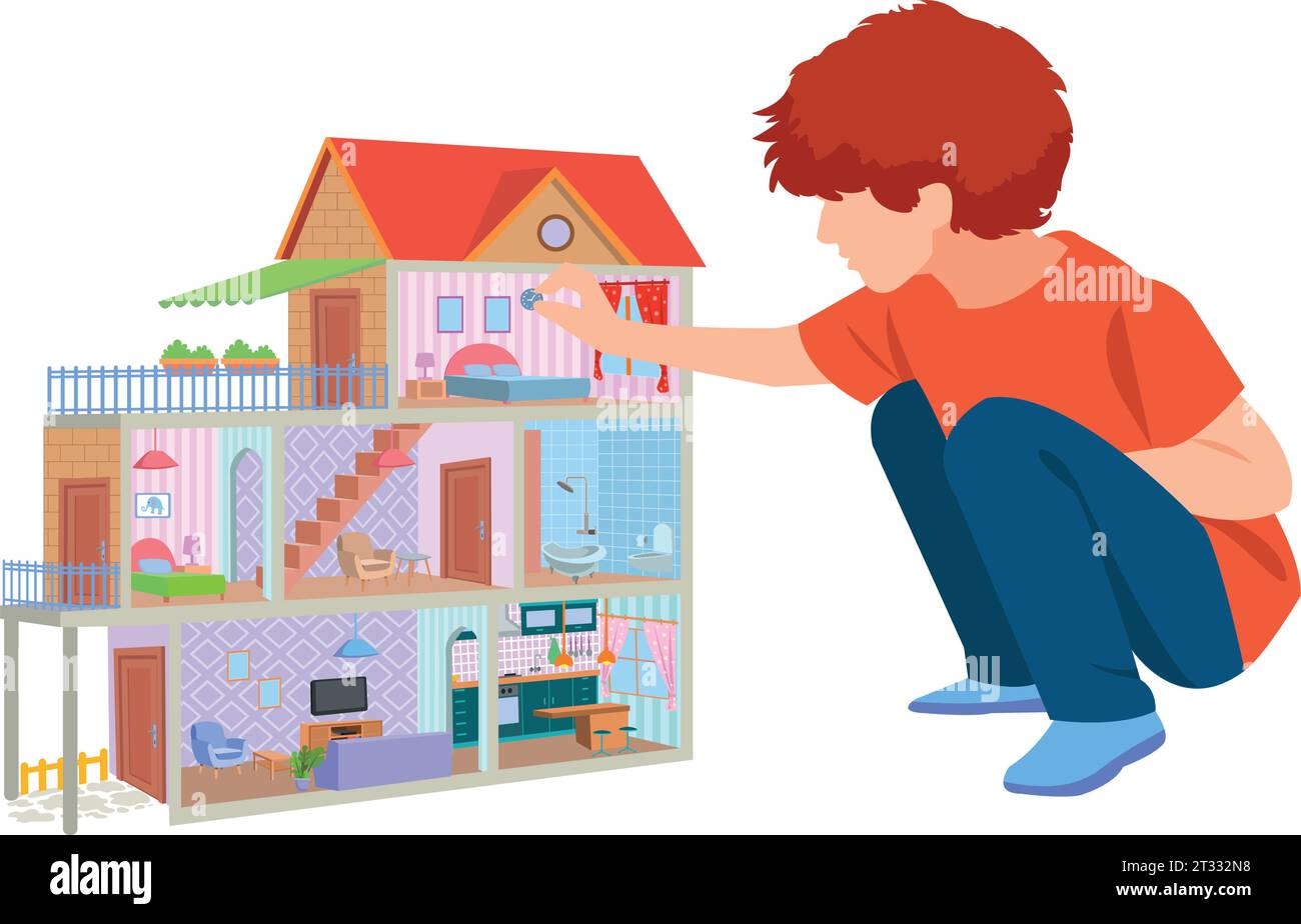 One cut cartoon house and children Stock Vector Image & Art - Alamy