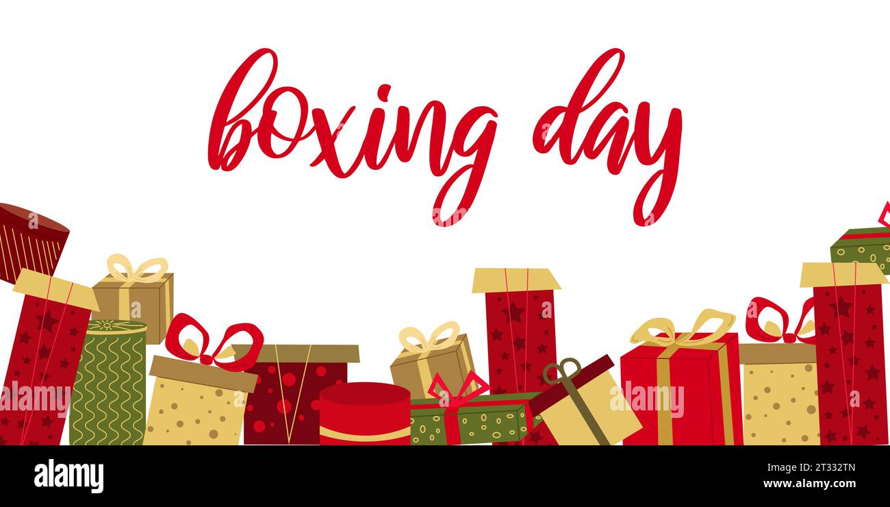 Boxing Day. Horizontal banner. Color Holiday Boxes. Lots of colored ...