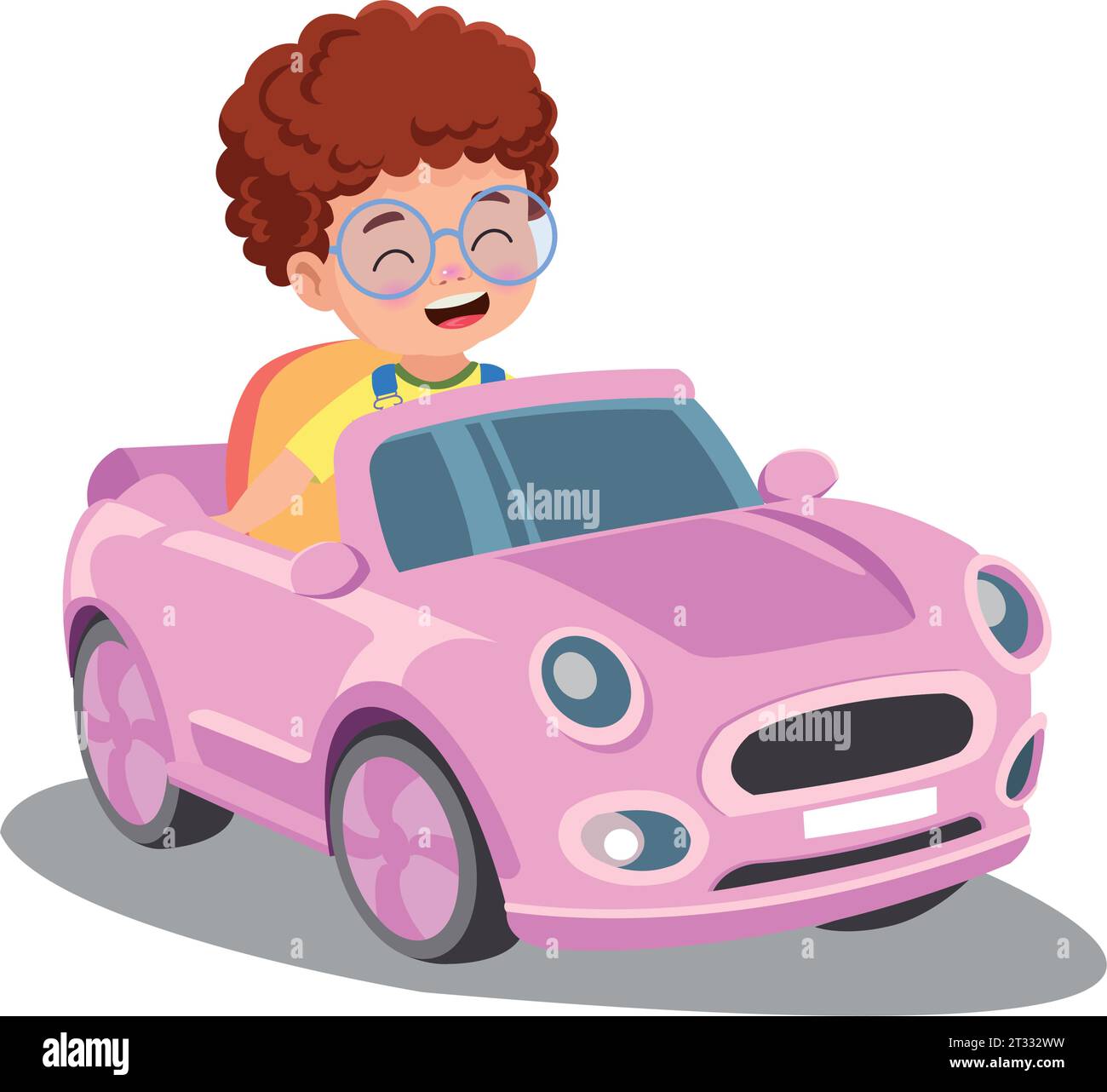 Cute boy driving a toy electric car vector cartoon illustration ...