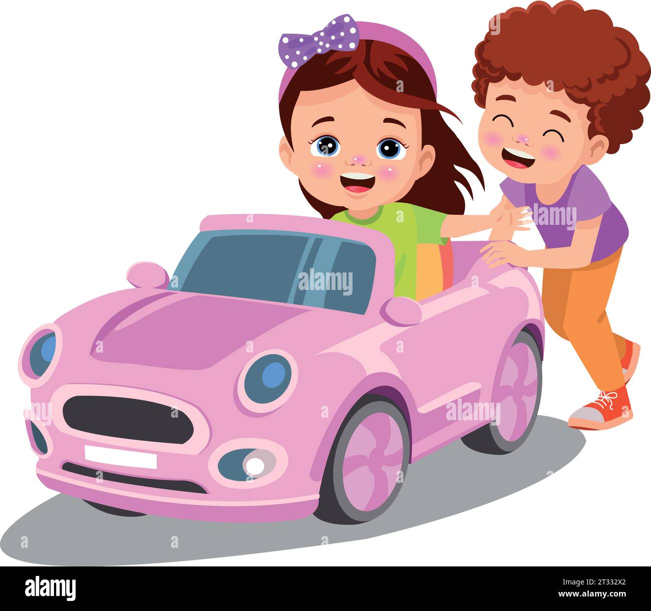 Cute boy driving a toy electric car vector cartoon illustration ...