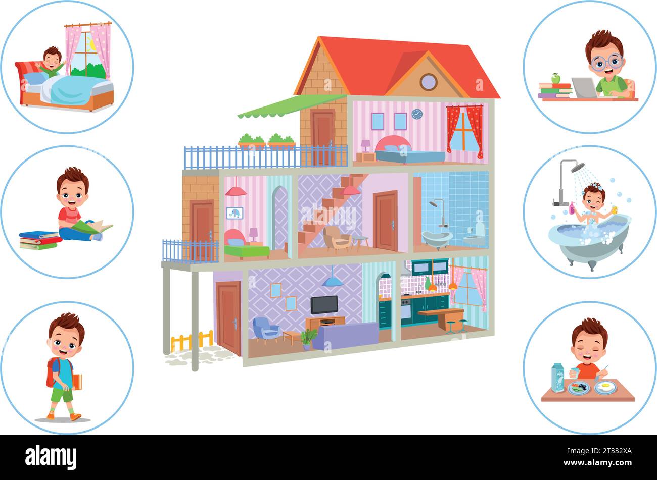 One cut cartoon house and children Stock Vector Image & Art - Alamy