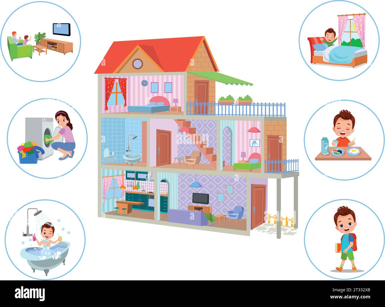 One cut cartoon house and children Stock Vector Image & Art - Alamy