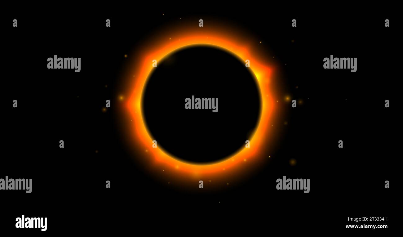 Sun full eclipse concept. Red orange solar glow background. Moon or ...