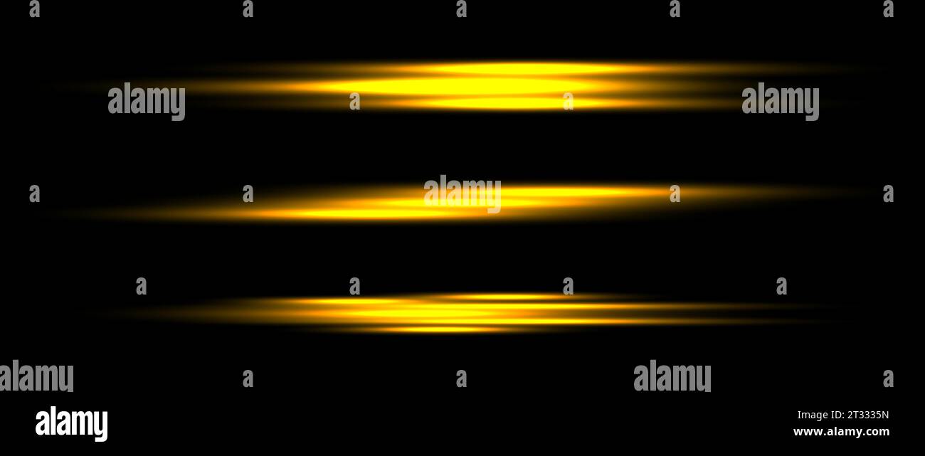 Gold neon divider lines set. Yellow glowing horizontal stripes ...