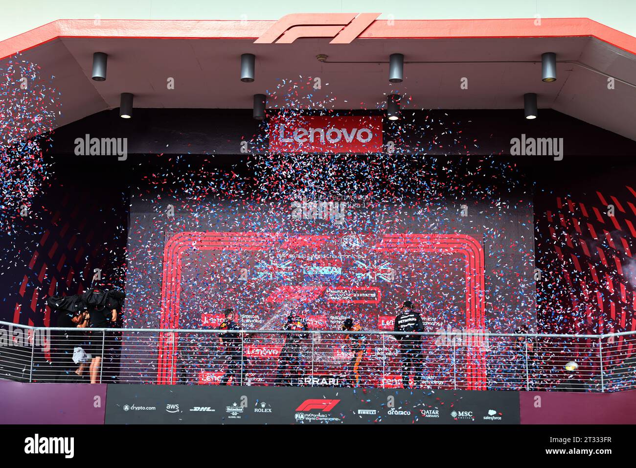 Austin, USA. 22nd Oct, 2023. The podium: Lewis Hamilton (GBR) Mercedes ...