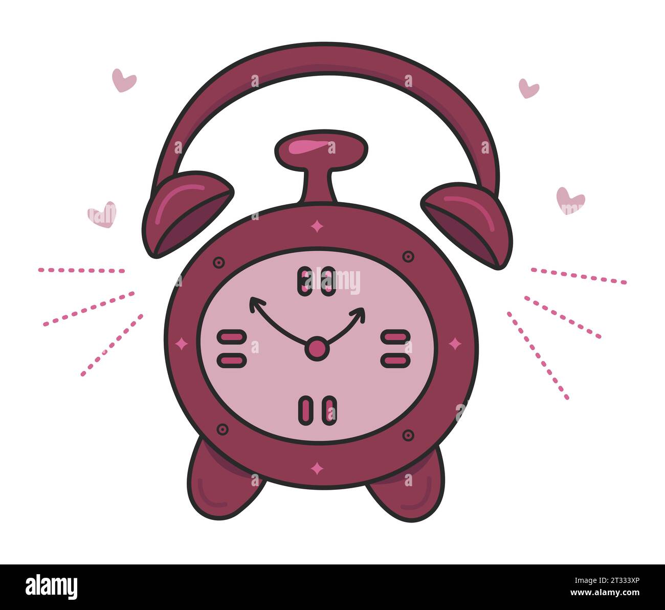 Cute black line color alarm clock, round table timer, doodle in ...