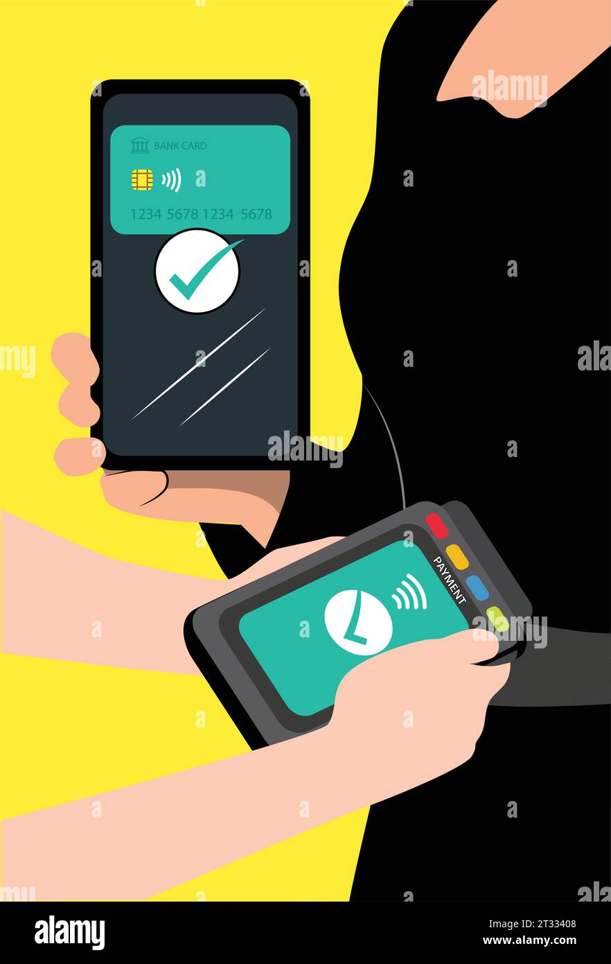 Female Using Cashless, Contactless Payment Shows Cell Phone Stock Vector Image & Art - Alamy