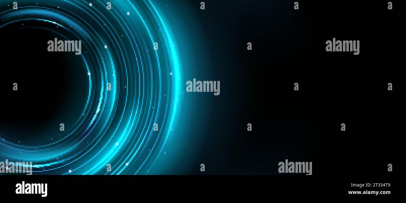 Blue planet ring neon light effect with circle line sparkle. Digital ...
