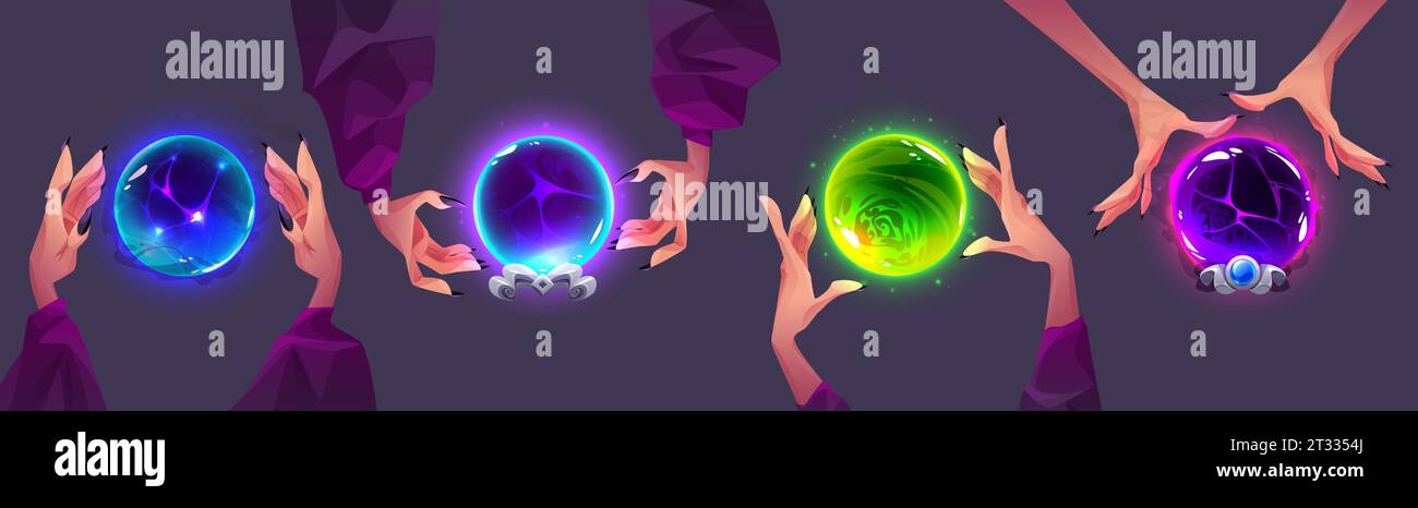 Magic glass crystal ball and hand for telling future fortune. Predict ...