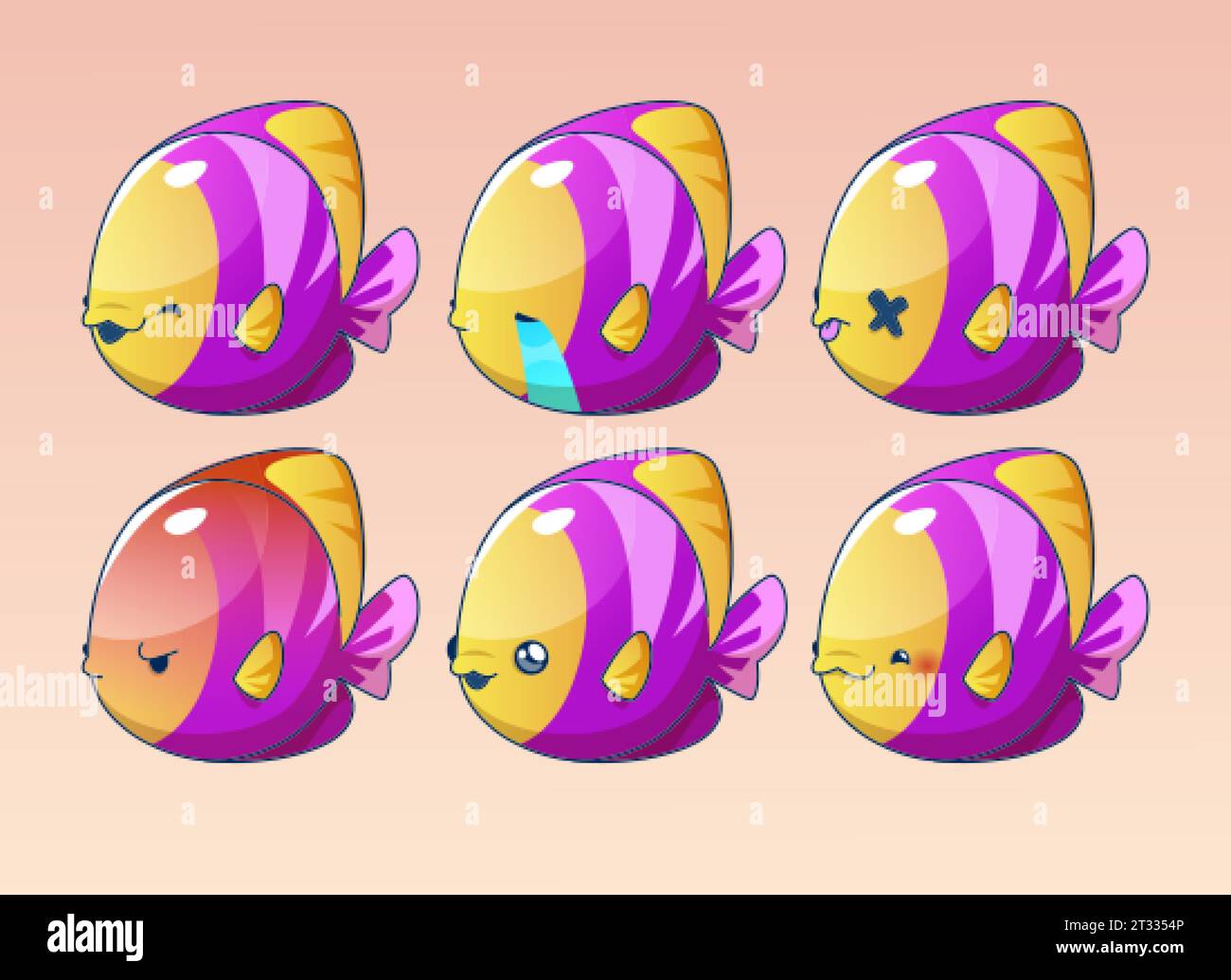 Set of fish emoji characters isolated on background. Vector cartoon ...
