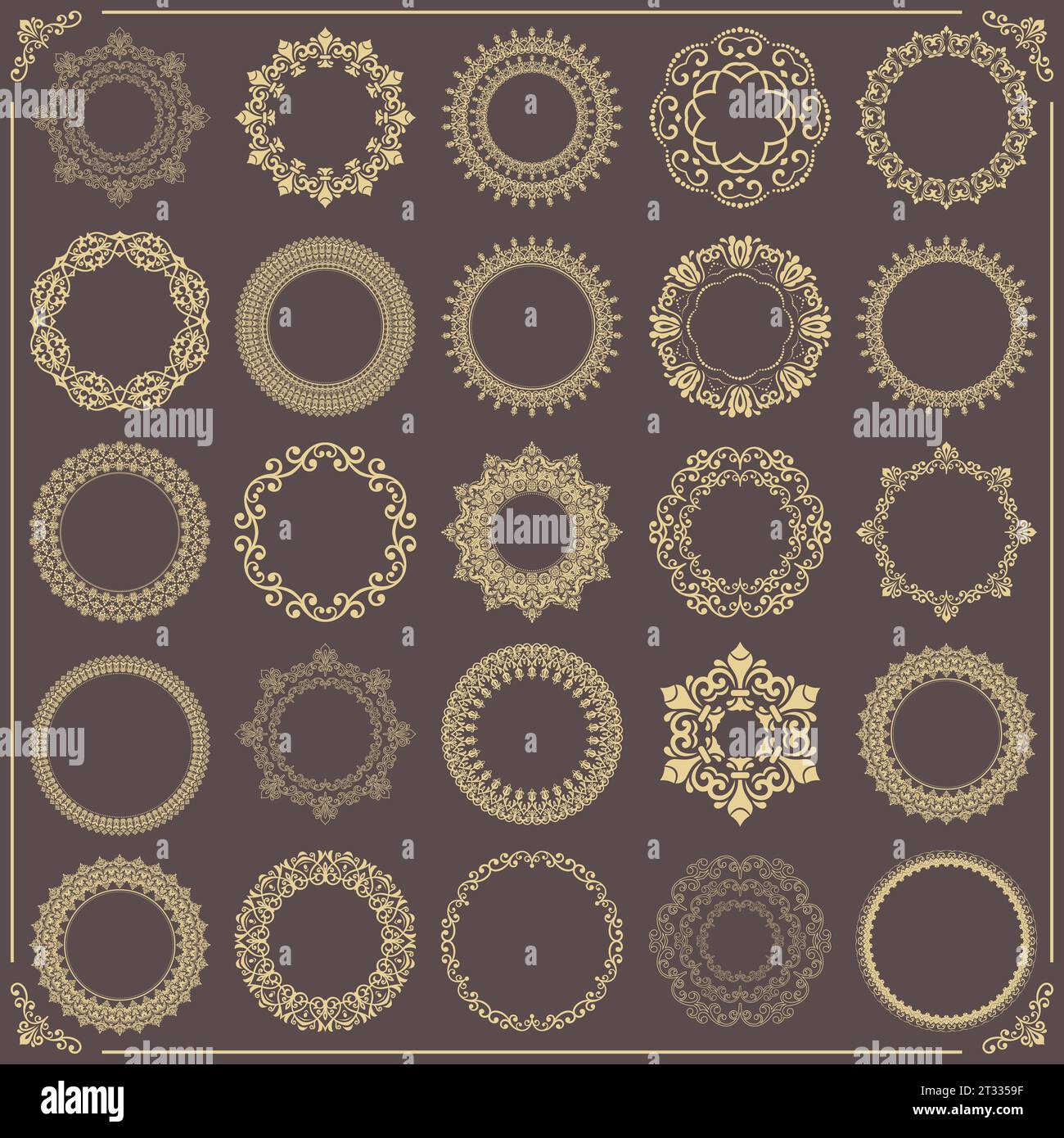 Vintage set of round elements. Golden elements for design frames, cards ...