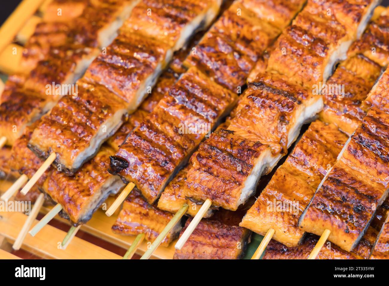 picture of skewers of grilled eel at the Tsukiji fish market in Tokyo ...