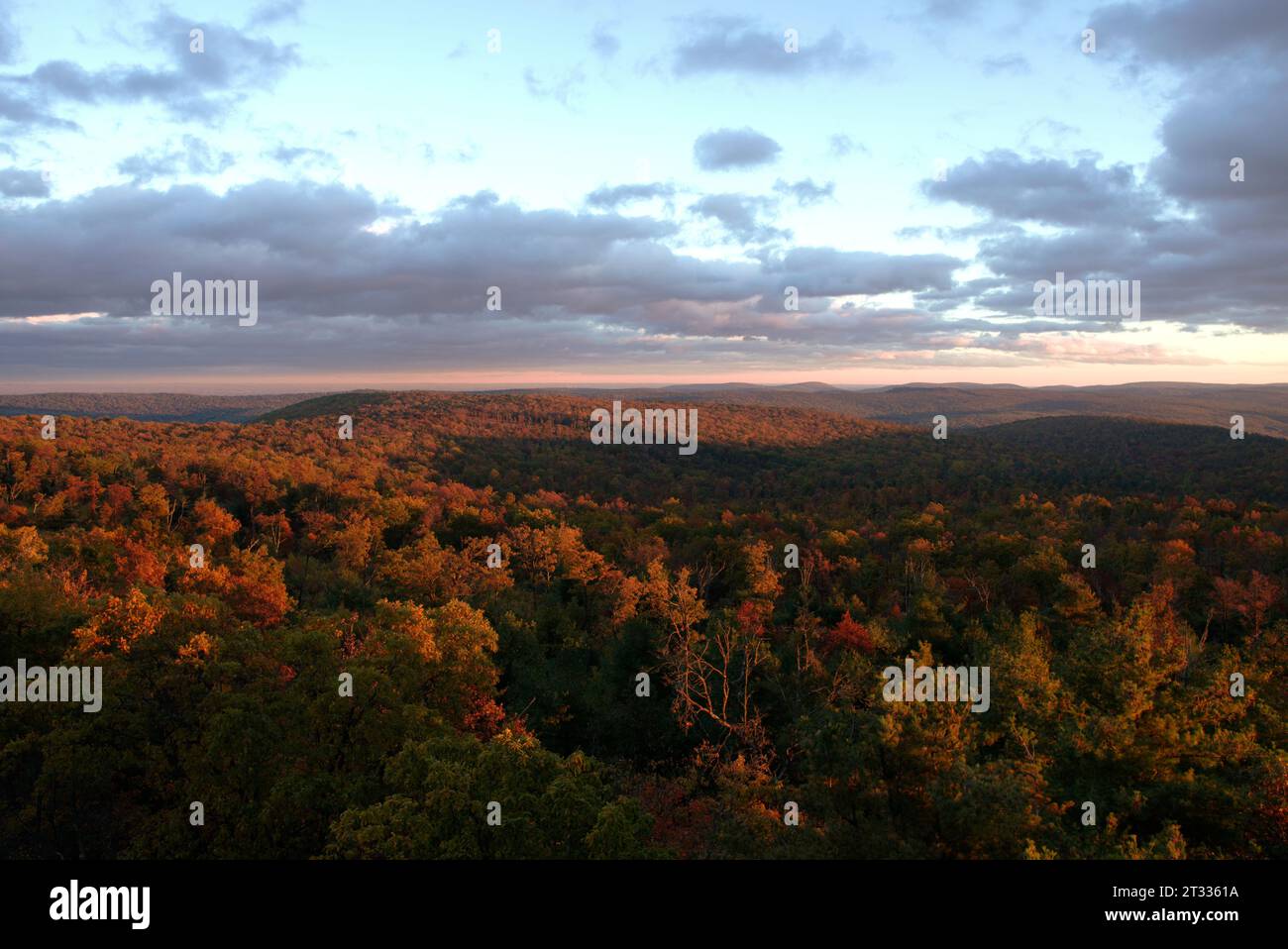Sunset view from the Snow Mountain Fire Tower in Michaux State Forest ...