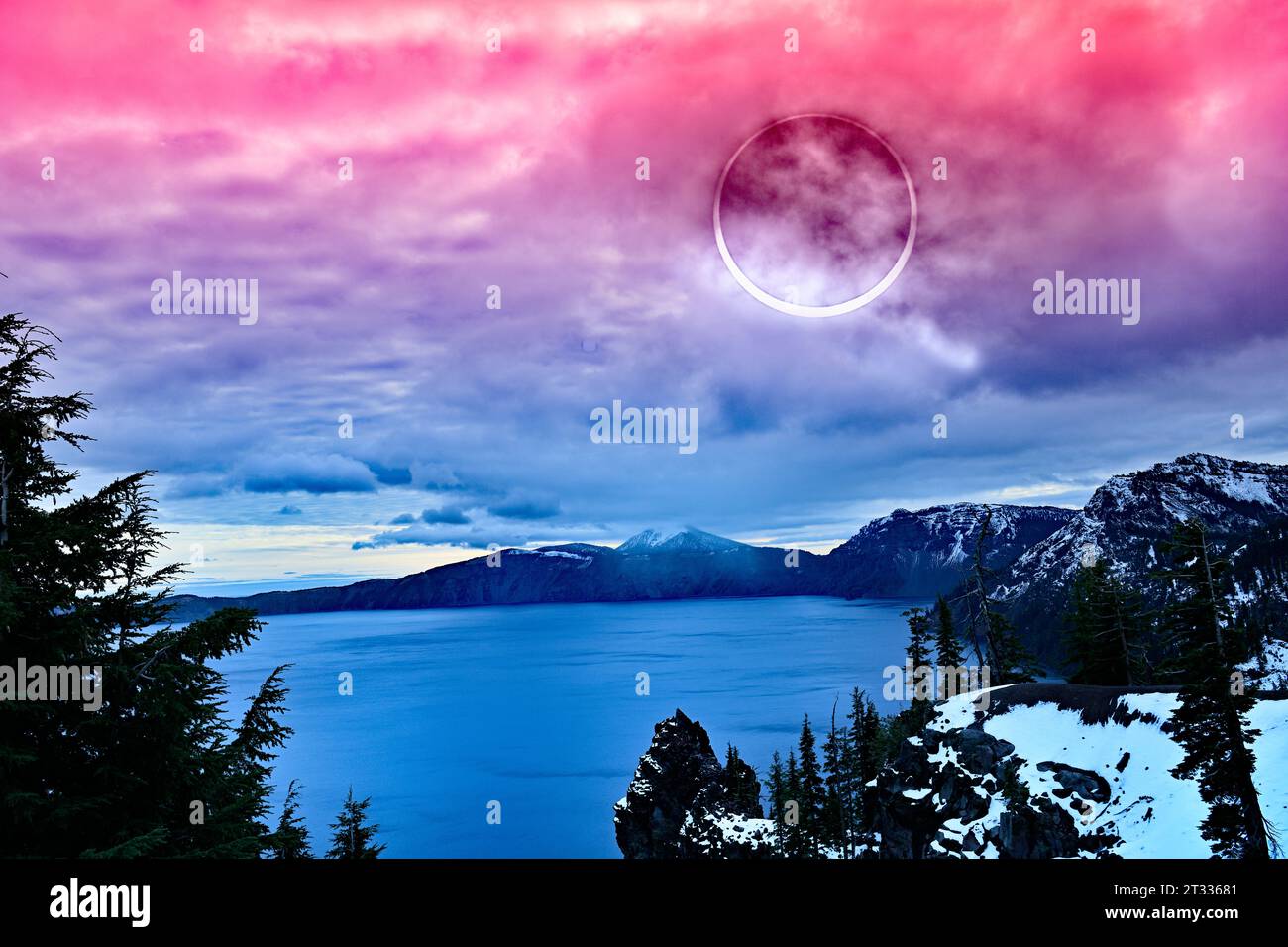 Annular Solar Eclipse 2023 over Crater Lake, Oregon Stock Photo - Alamy