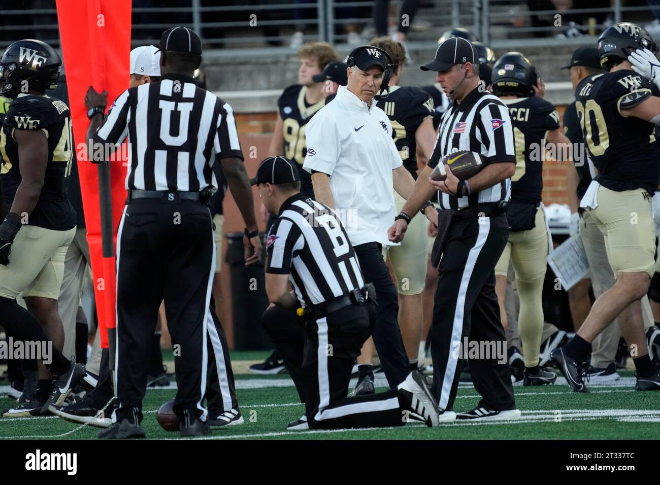 Wake Forest head coach Dave Clawson watches as official take a ...