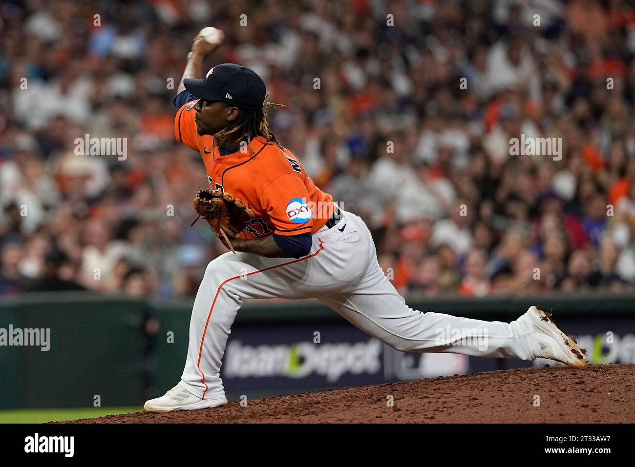 Houston Astros relief pitcher Rafael Montero throws during the ninth ...