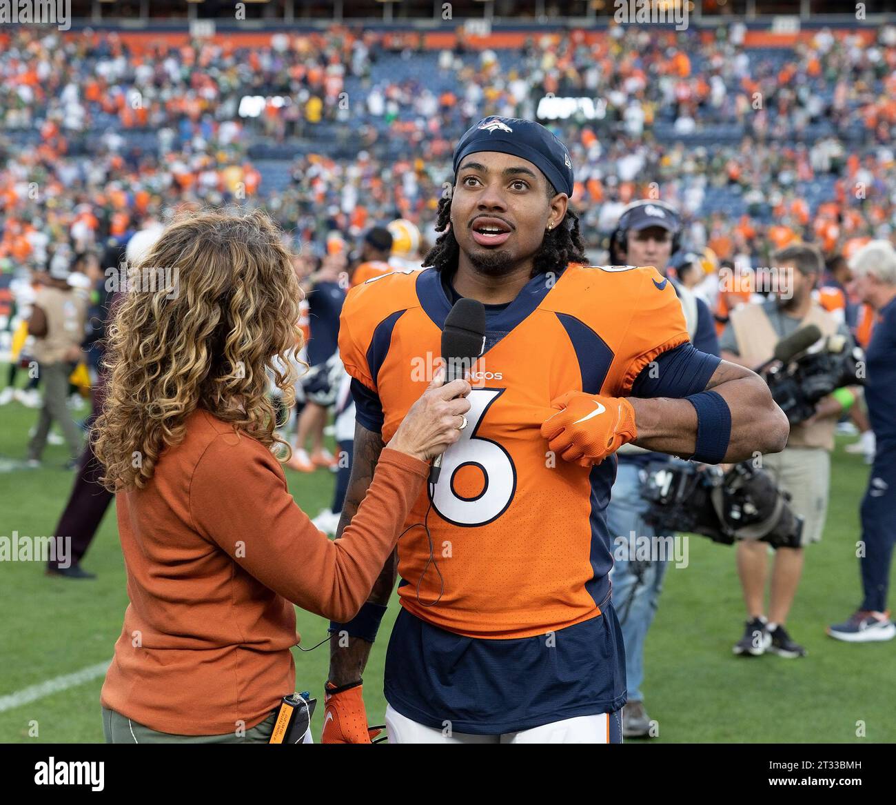 Denver, Colorado, USA. 22nd Oct, 2023. Broncos S P.J. LOCKE gets ...