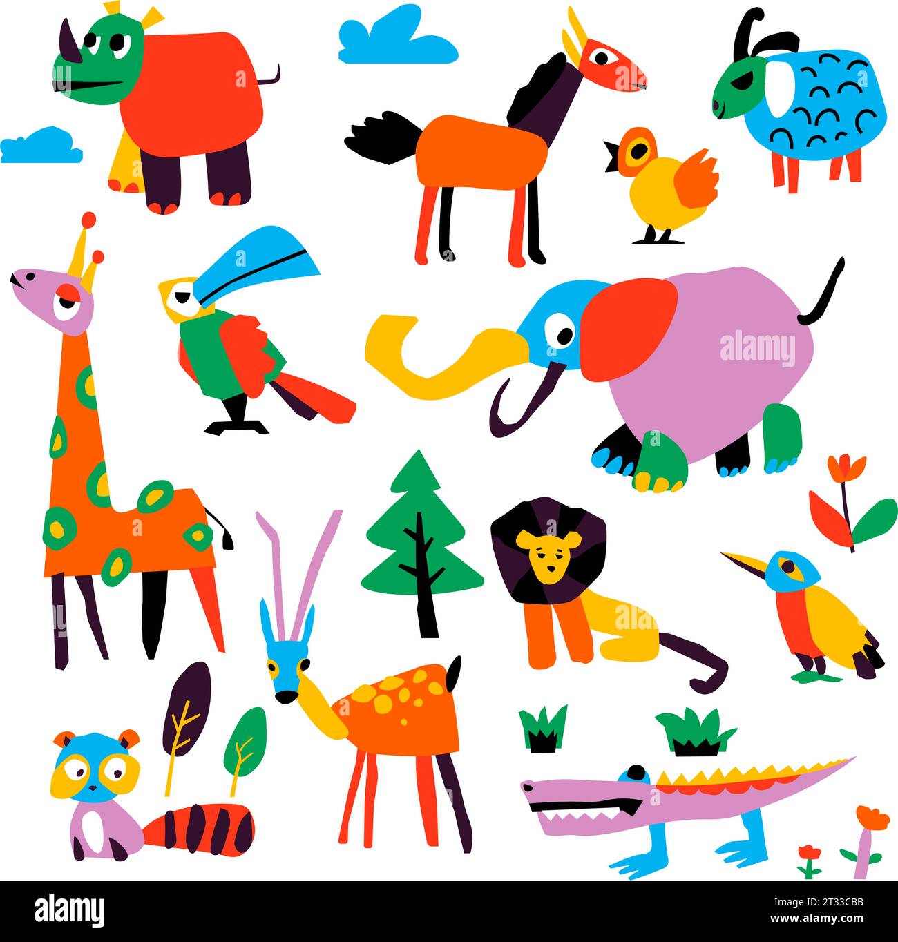 Animal characters and personages drawn by kid Stock Vector Image & Art ...