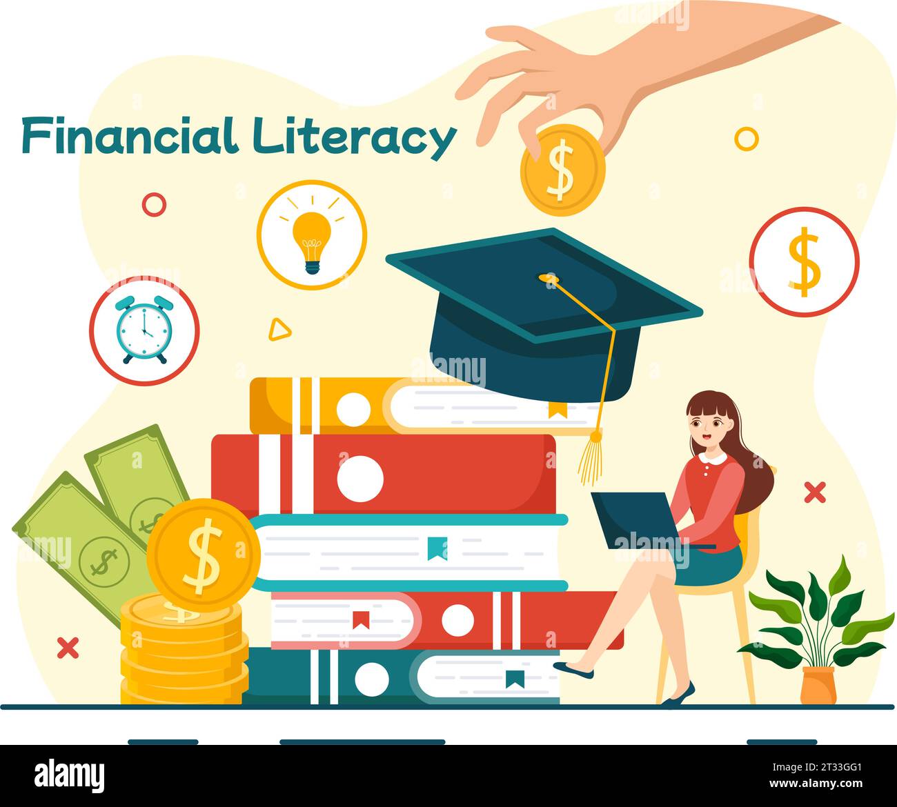 Financial Literacy Webinar Vector Illustration with Finance Management ...