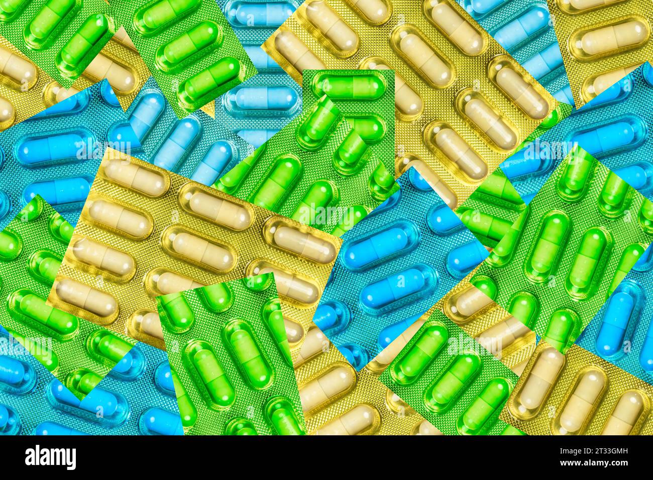 An array of pills arranged in a neat line on a flat surface Stock Photo ...