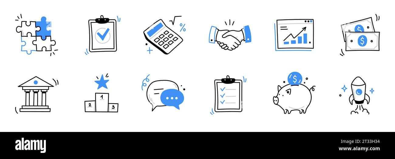Hand drawn business, money icon set. Finance, money, marketing sketch ...